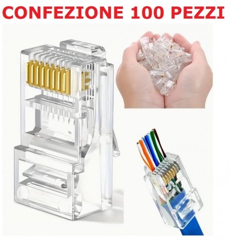 PLUG RJ45 CAT 5-6 PASSANTE 100 PZ Connettori RJ45 Cat6 Cat5e passanti ...