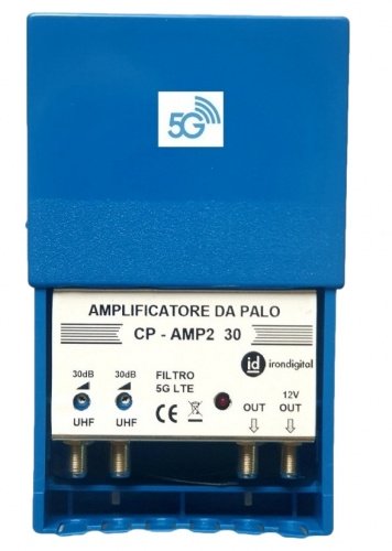 CHIP PLANET AMPLIFICATORE ANTENNA TV 22 DB DA PALO 3 INGR. 2 USC. FILTRO 5G - FABBEG MADE IN ...